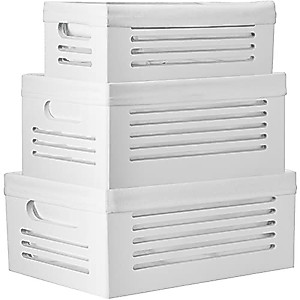 Creative Scents Wooden Crates for Storage - Set Of 3 Sizes Nesting Wood Crates with Removable Fabric Liner, Cutout Handles and Breathable Holes - The Best Sizes Chosen for Home Storage Bins (White)