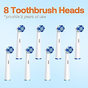 Bitvae R2 Rotating Electric Toothbrush for Adults with 8 Brush Heads, 5 Modes Rechargeable Power Toothbrush with Pressure Sensor, Coral Orange