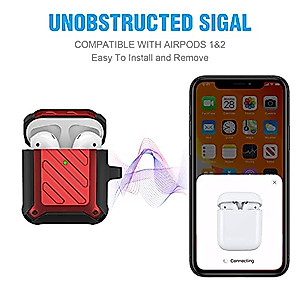 Maxjoy for Airpods 2 Case Cover, Airpods Protective Case Rugged Full-Body Hard Shell Shockproof Cover with Keychain Compatible with Apple Airpods 2 1 Charging Case (Front LED Visible), Red