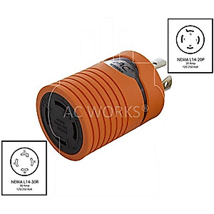 AC WORKS Generator to Transfer Switch L14-30 Inlet Box Adapter (L14-20 20Amp 4-Prong to L14-30 Compact)