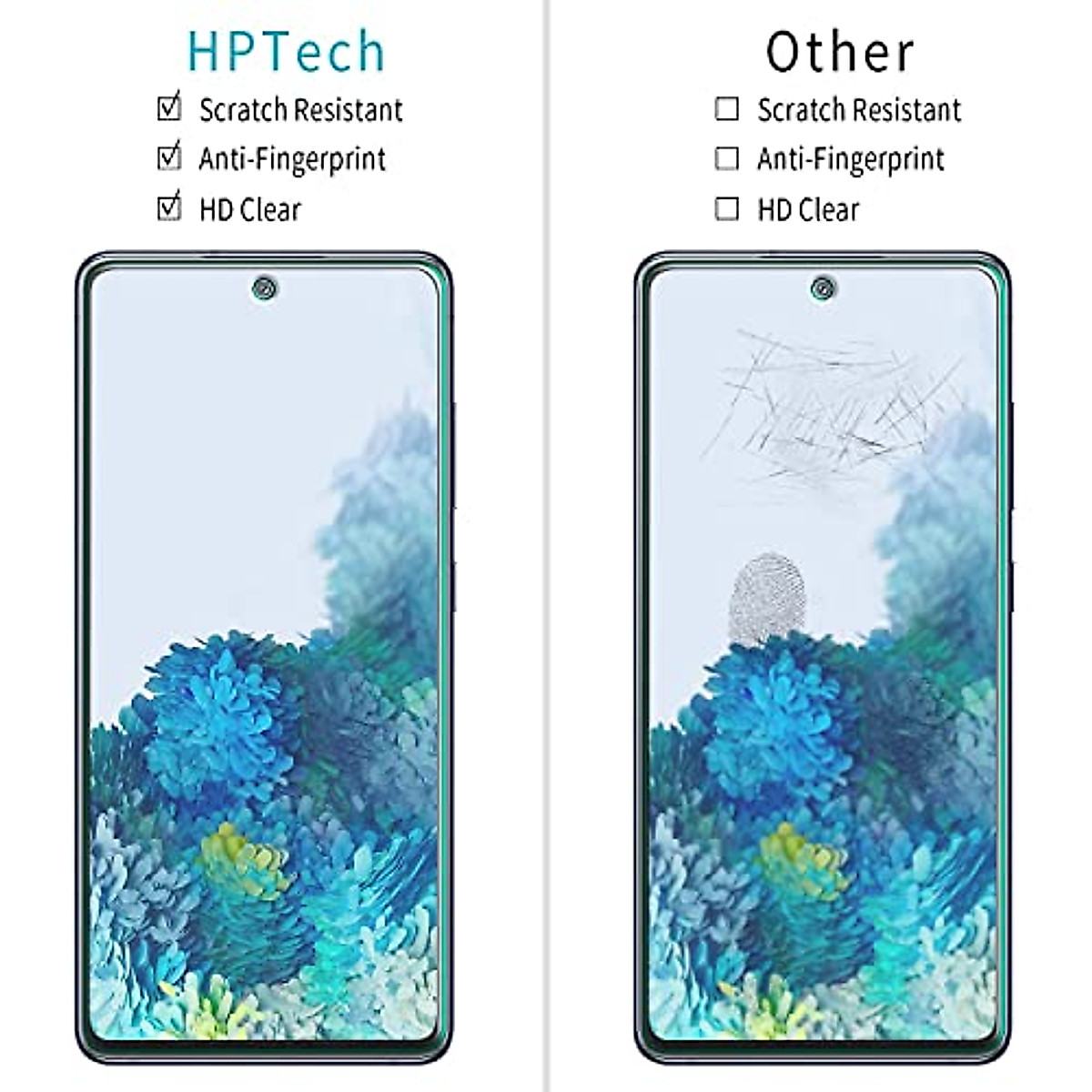 HPTech (2 Pack) Designed for Samsung Galaxy S20 FE, Galaxy S20 FE 5G, Galaxy S20 FE 5G UW Tempered Glass Screen Protector, 9H Hardness, Support Fingerprint Reader, Case Friendly