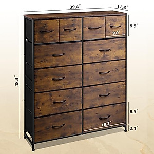 WLIVE Tall Dresser for Bedroom with 12 Drawers, Chests of Drawers, Fabric Dresser for Bedroom, Closet, Fabric Storage Dresser with Drawers, Steel Frame, Rustic Brown Wood Grain Print