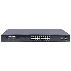 Intellinet 16 Port Gigabit Managed PoE Switch - POE Power Budget of 220W, 2 SFP Slots, Self-Healing, IPv4/v6, 19" Rackmount –3 Yr Mfg Warranty- 561341
