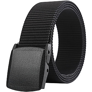 LionVII Mens Belts Web - Nylon Belt for Men with Plastic Buckle Durable Breathable for Work Outdoor, Adjustable [53" L x 1.5" W](Black)