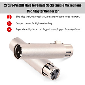 Zerone 2Pcs 3-Pin XLR Male to Female Socket Connector Audio Microphone Mic Extension Adapter Gender Changer Coupler
