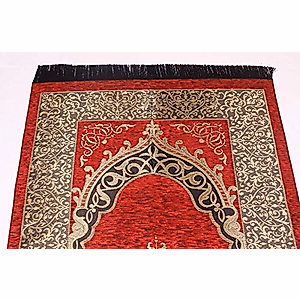 Muslim Prayer Rug with Prayer Beads | Janamaz | Sajadah | Soft Islamic Prayer Rug | Islamic Gifts | Prayer Carpet Mat, Chenille Fabric, Brick