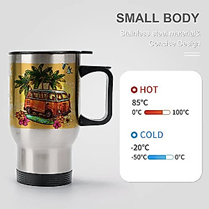 Oyihfvs Hippy Vintage Hamper Bus Surfboard Flowers Palm Trees Stainless Steel Travel Tea Mug for Car, Leak-Proof Vacuum Hot Cold Insulated Water Bottle, Thermal Tumbler Coffee Cup 14 oz
