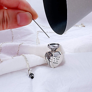 925 Sterling Silver Angel Wing Heart Urn Pendant Necklace For Ashes - A piece of my heart is in heaven Memorial Keepsake Cremation Jewelry (Wing)