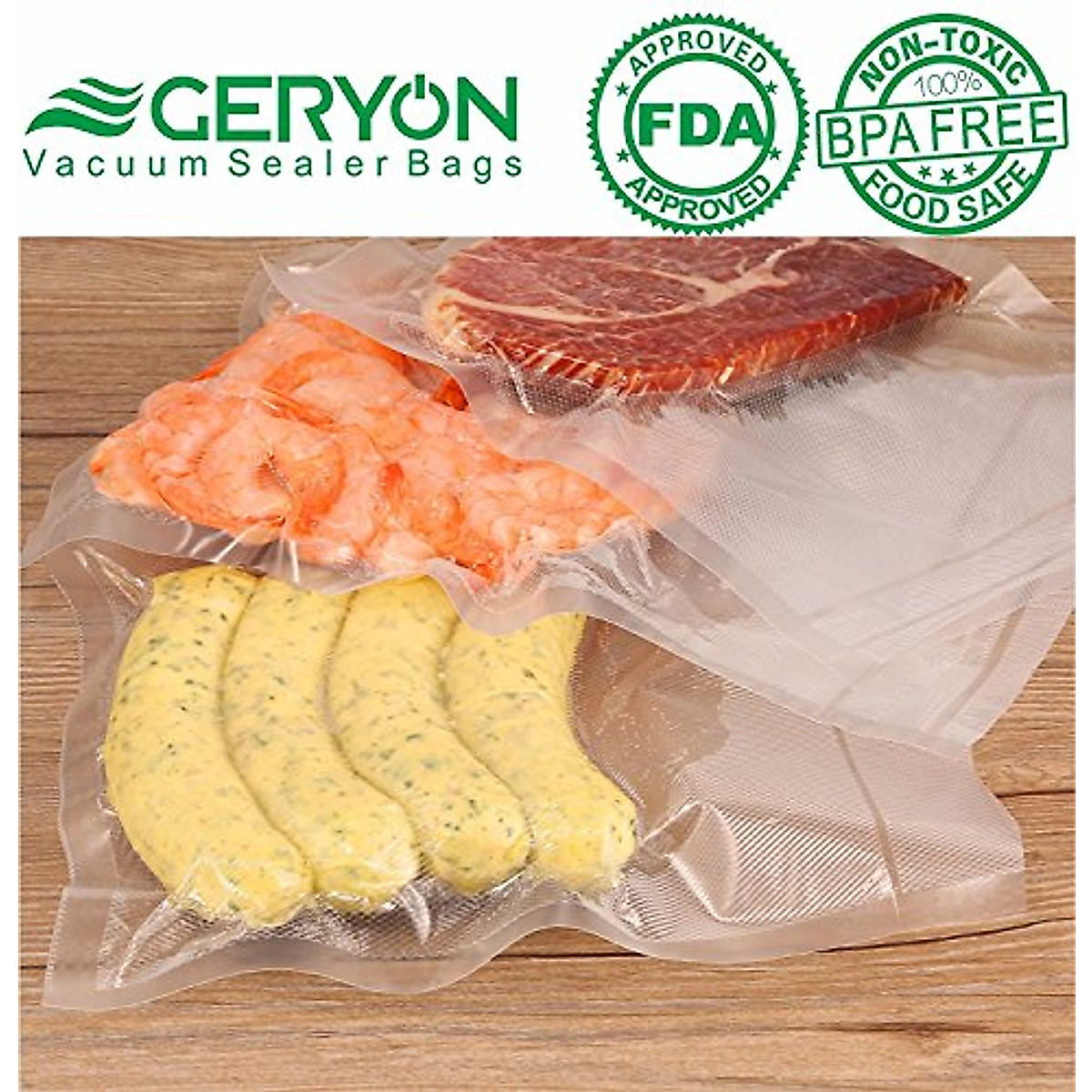 GERYON Vacuum Sealer Bags, Pre-Cut Food Sealer Bags Quart Size 8"x12" for Food Storage & Sous Vide Cooking, 50 Count