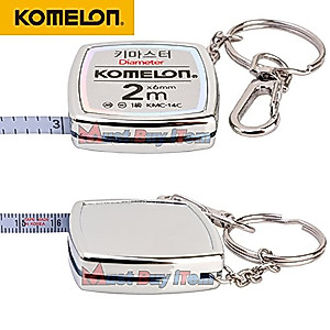 Komelon KMC-14C Keymaster Metric Tape Measure 2-Meter/Diameter Keychain Pocket Mini Key Chain Ring Chrome Coated Measuring Tool with English Manual Included
