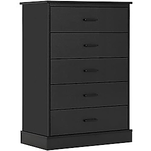 Hasuit Black Dresser for Bedroom, Tall 5 Drawer Dresser with Sturdy Base, Wooden Large Capacity Storage Cabinet, Chest of 5 Drawers for Closet, Living Room, Hallway