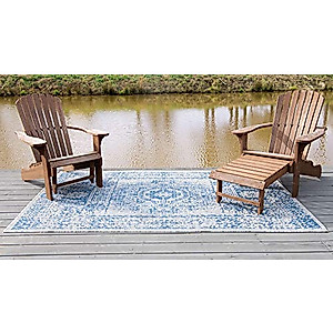 Unique Loom Outdoor Traditional Collection Area Rug - Timeworn (9' x 12' Rectangle, Blue/ Gray)