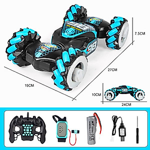 Boxgear 1:12 Gesture Sensing RC Stunt Car Off-Road, Four-Wheel Drive, Sports Mode, 40 Min Standby Suitable for Any Terrain, 2.4G Gesture Controlled Double-Sided Remote-Control Car Toy for Kids, Blue