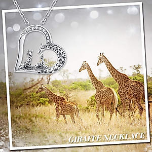 TANGPOET Giraffe Gifts for Women Adult Family Giraffe Necklace for Mother Daughter Pendant 925 Oxidized Sterling Silver Jewelry Valentines Mothers Day Birthday Christmas Gifts for Mom Grandma