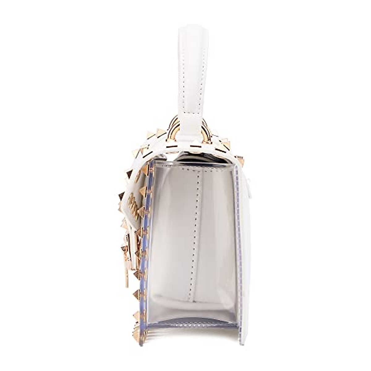 Olivia Miller Women's Fashion, Heather White Studded PVC Jelly Crossbody Bag w Detachable Chain Strap, Casual Trendy Purse Handbag