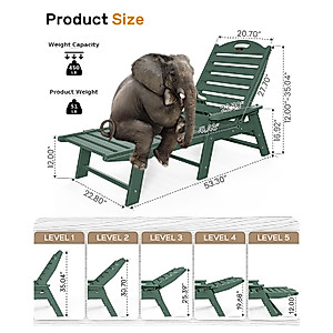 Ciokea Chaise Lounge Chair Outdoor with Wood Texture, Adjustable 5-Position Chaise Lounge Outdoor, Patio Lounge Chair for Poolside Backyard, Green