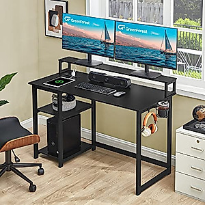 GreenForest 70 in L Shaped Desk with Drawers and Printer Stand and 47 in Computer Desk with USB Charging Port and Power Outlet