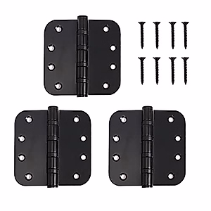 3 Pack Black Heavy Duty 4" X 4 Inch Stainless Steel Silent Ball Bearing Door Hinges with 5/8" Radius Corners, Heavy Duty Interior & Exterior Door Hardware for Left & Right Doors Hinge-Matte Finish