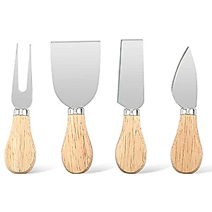 UUBAAR Cheese Knife Set, 4 PCS Cheese Knives for Charcuterie Board Utensils, Cheese Knives Set with Wood Handle Steel Stainless Cheese Slicer Cheese Cutter - Mini Knife, Butter Knife & Fork