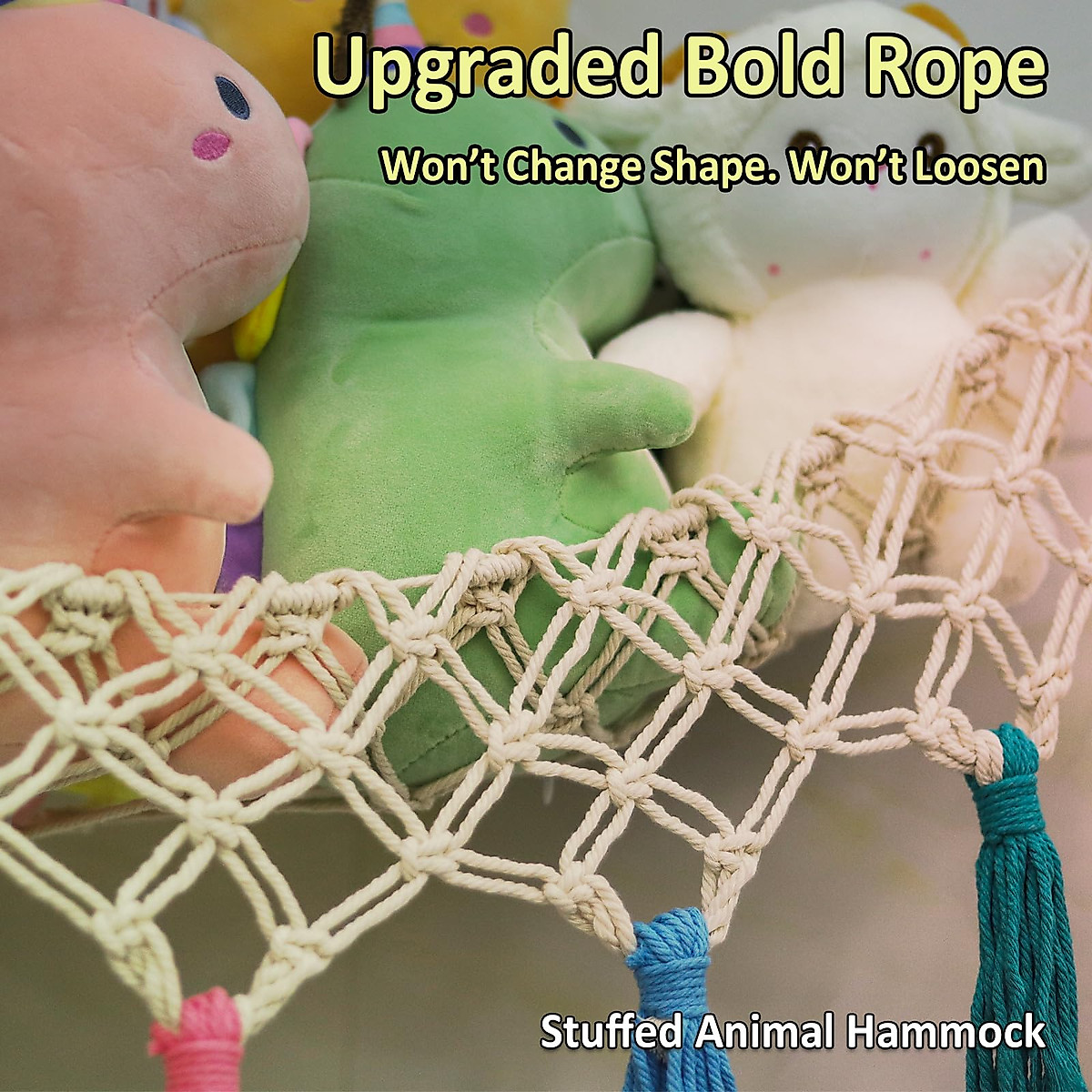Stuffed Animal Net or Hammock, Macrame Boho Plush Toy Net Hammock for Stuffed Animals Pet Net, Stuffed Animals Corner Hanging Stuffed Animal Storage Holder Net for Kids Room Nursery Playroom