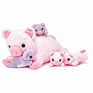 IKASA Mommy Pig Stuffed Animal Mom and Baby Plush Toy,Cute 16" Soft Small Fluffy Mama Family Set Toy with Little Mini Babies,Gifts for Kid (Pig)