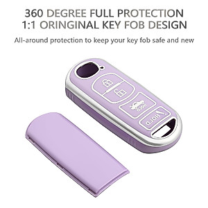 OFFCURVE Key Fob Cover with Keychain for Mazda, Car Key Fob Case Protector Mazda 2 3 5 6 8 CX3 CX4 CX5 CX7 CX9 Atenza Axela MX5 Speed3 Miata Car Accessories Smart Keyless Car Key Holder, Silver Purple