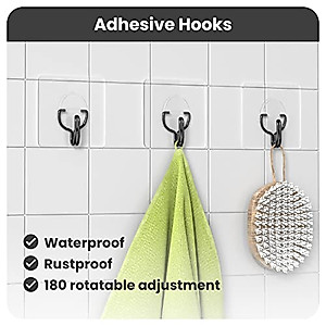 Shower Caddy, Shower Organizer for Bathroom Storage No Drilling, 3 Pack Adhesive Shower Shelves and 3 Adhesive Hooks - Large Capacity, Rustproof Stainless Steel, Shower Shelf for Inside Shower - Black