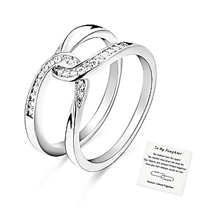 Gmai Mother Daughter Rings Special Bond Rectangle Interlocking Ring To My Daughter Forever Linked Together Ring Fashion Double C Clasp Ring Copper Plated Cubic Zirconia for Women (8)