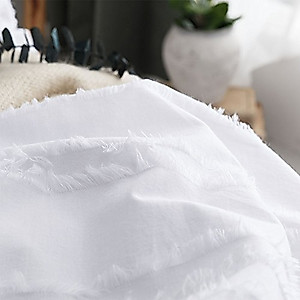 Merryfeel Duvet Cover Set Queen,100% Cotton White Textured Striped Duvet Cover with Pillowshams,3 Pieces Bedding Set-White Stripe Full/Queen