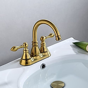 Derengge F-4501-CS Two Handle Bathroom Sink Faucet with Pop up Drain,Meets cUPC NSF 61-9 AB1953,Brushed Gold
