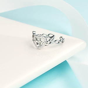 QIUQIULU Celtic Knot Open Finger Ring 925 Sterling Silver Heart Cross Ring Adjustable Size 6-9