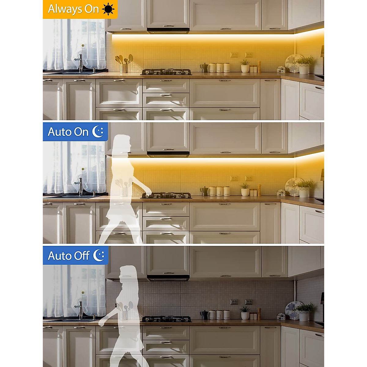 MATICOD Motion Sensor Light Indoor Under Bed Lights Under Cabinet Lights, Motion Activated Led Light Strip for Bedroom,Warm White LED Closet Lights Motion Sensored Under Cabinet Lighting NO APP