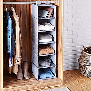 Amazon Basics Hanging Closet Shelf 6 Tier, Heather Grey, 2"D x 12"W x 12"H