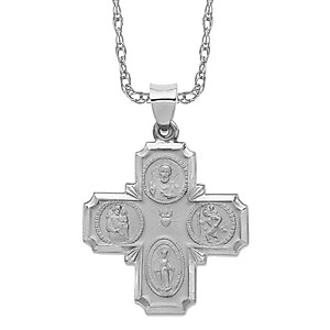 IceCarats 14K White Gold Four Way Holy Cross Religious Medal Necklace Christian Pendant Scapular Charm 34mm x 24.5mm Only