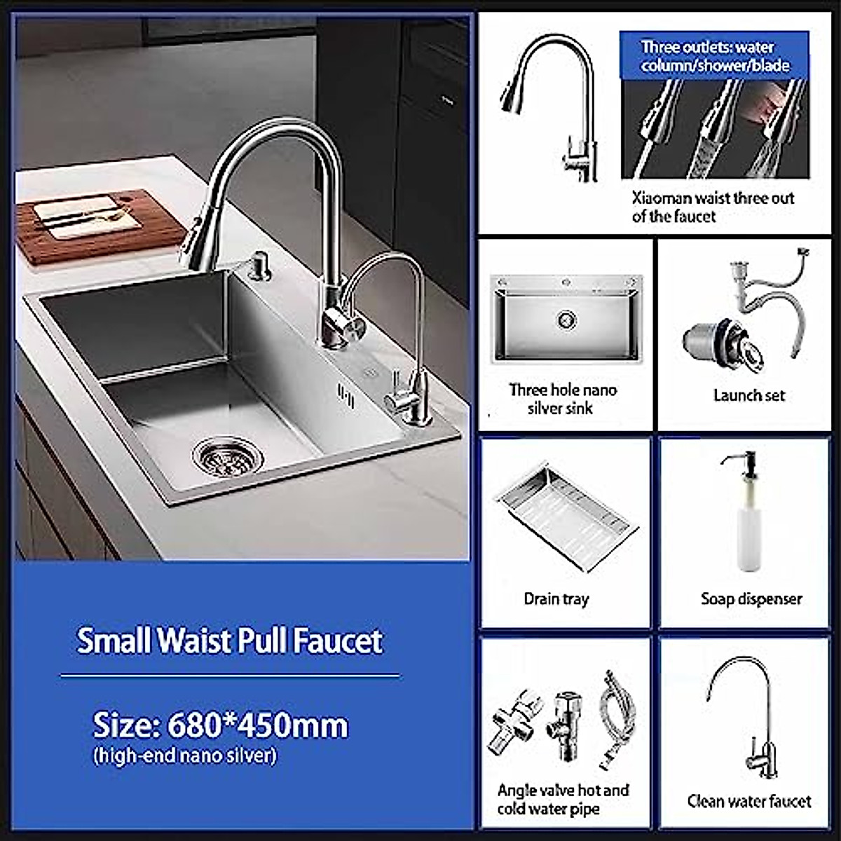 Kitchen sinks, utility sink, stainless steel sink,Well crafted for durability, making it a contemporary centerpiece that enhances the overall appeal of your kitchen space. (Size : 68 * 45 * 20cm)