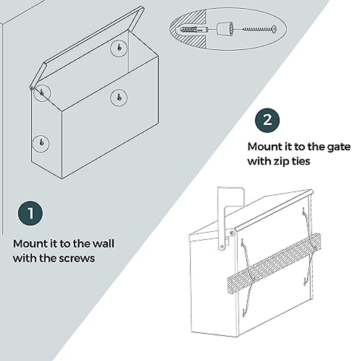 Nunsino Wall-Mounted Mailbox with Flag Kit and 3 Sets of Number Stickers, Metal Post Box, Rust-Resistant for Outside Use,15.24” L x 4.72”W x 10.43”H, Black