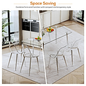 Ufurpie 5 Piece Dining Room Table Set, 51" Glass Kitchen Table & 4 Clear Chairs,Clear Dining Table Sets w/Chrome Legs, Pre Assembled Modern Glass Dining Table Set for 4(Silver)