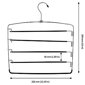 JAPCHET 6 Pack Pants Hangers Non Slip Space Saving Pants Hangers 5 Layers Stainless Steel Pants Hangers Swing Arm Space Saver Clothing Hangers Closet Organizer for Scarfs Trousers Ties, Black