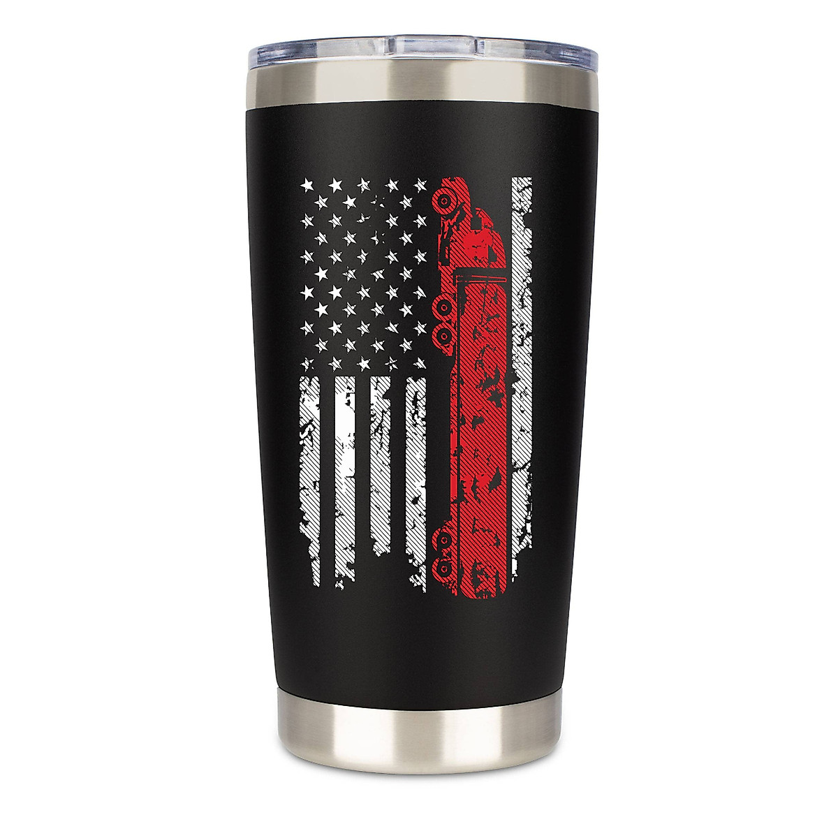 JENVIO Truck Driver Gifts | Stainless Steel Travel Mug Tumbler with Lid and 2 Straws and Gift Box | Men Tow Trucker Dad Accessories Flag from Family Daughter Husband Coffee/Mug Cup