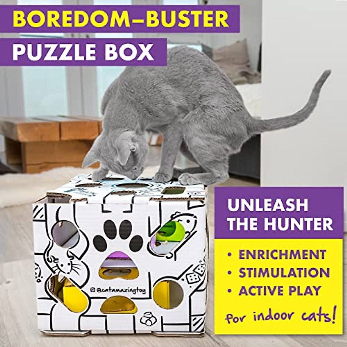 Cat Amazing Sliders – Cat Puzzle Toy for Indoor Cats – Cat Treat Puzzle Box – Interactive Treat Maze – Cat Enrichment Feeder – Food Puzzle – Best Cat Toy Ever!