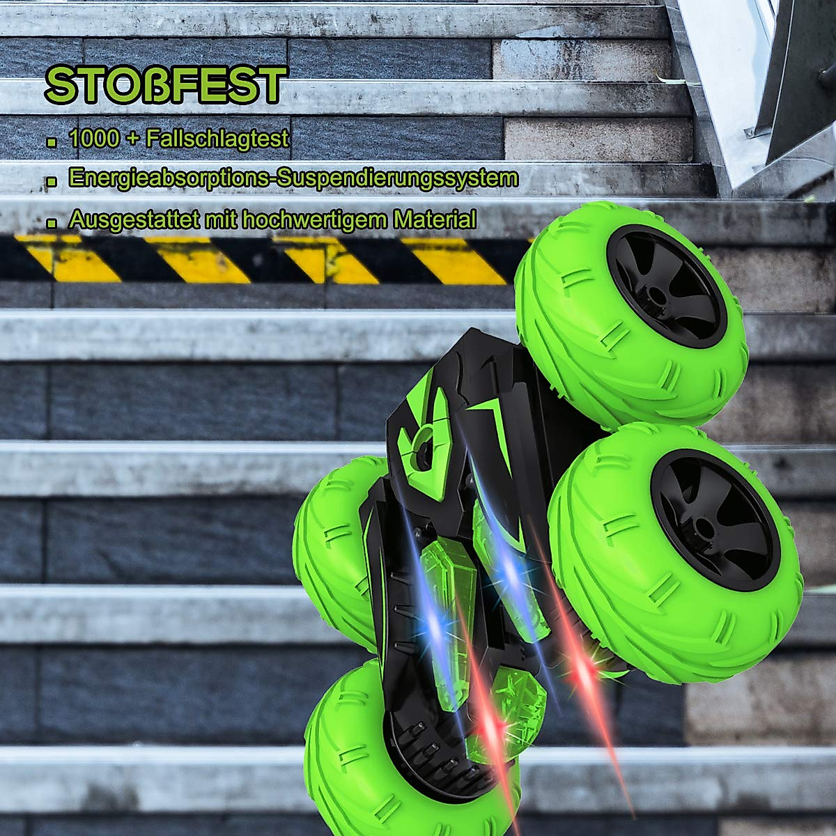 VAZILLIO Remote Control Car for Kids, Tornado RC Stunt Car Toy, Double Sided 360° Rotate, Spin, Flip Stunt RC Cars High Speed Racing Car with Headlights, Stunt RC Crawler for Boys & Girls (Green)