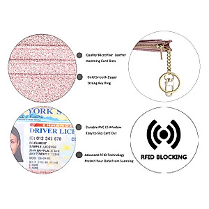 Womens Slim RFID Credit Card Holder Mini Front Pocket Wallet Coin Purse Keychain (starRosegold)