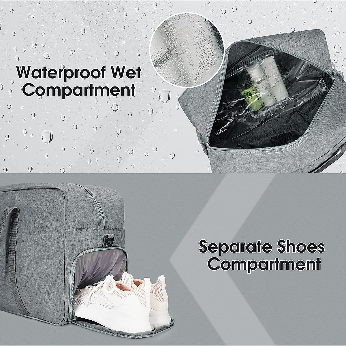 sportsnew Sports Gym Bag with Wet Pocket & Shoes Compartment, Travel Duffel Bag for Men Women Lightweight with Adjustable Shoulder Holder, Grey