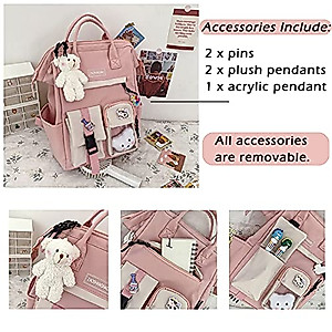 CM C&M WODRO Kawaii Backpack for Girls Women with Pin Bear Accessories Cute College High School Backpack Laptop Bookbag Pink