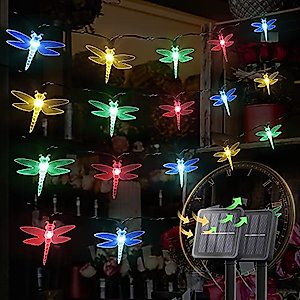 HEYFUNi Solar String Lights, 2 Pack 19.6FT 30 LED Solar Dragonfly Lights,8 Modes Waterproof Outdoor String Lights for Garden Patio Gate Yard Party Wedding Outdoor Decor(Multicolor)