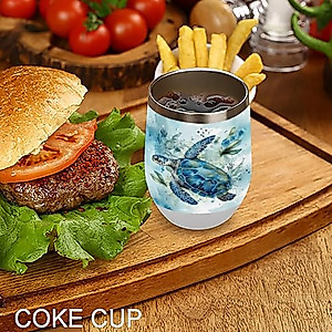 WYUSPGK 304 Stainless Steel Insulated Cup, Sea Turtle-Blue Print Smooth Rim, Durable & Reusable - Perfect for Office, Home, And Travel
