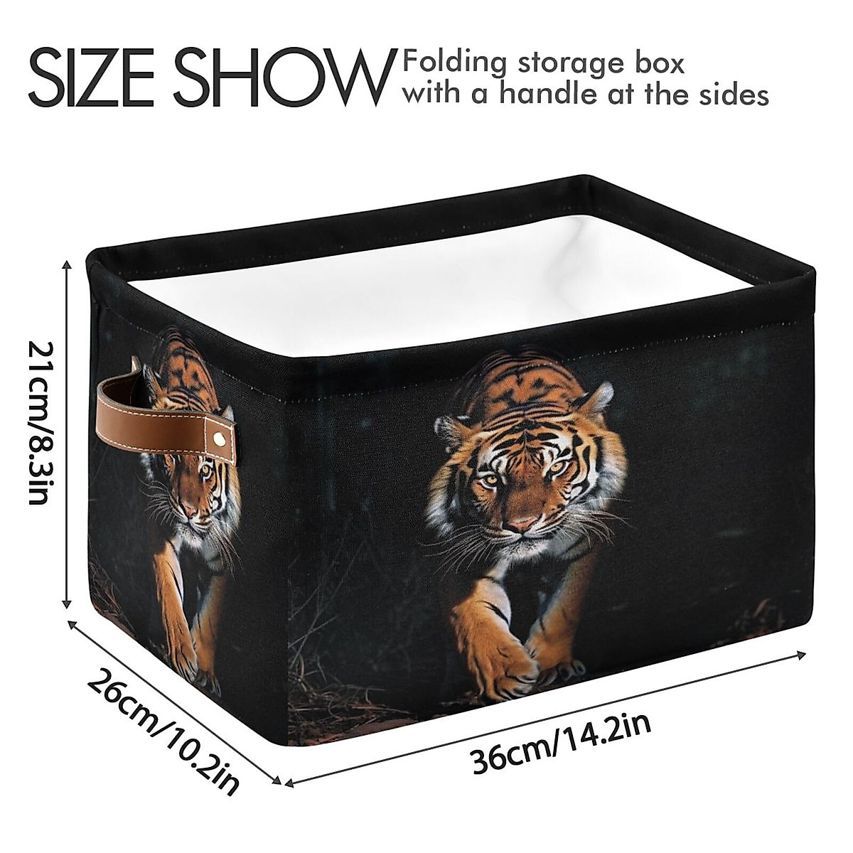 YETTASBIN Tiger Storage Basket 1pc, Large Collapsible Toys Clothes Organizer, Durable Canvas Storage Bin with Handle for Shelves Closet Laundry Home Office Decor