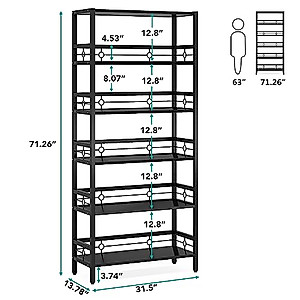 Tribesigns 71" Tall Bookshelf, Modern 6-Tier Etagere Bookcase, Freestanding Open Book Shelves, Wood and Metal Storage Display Rack, Unique Shelving Unit for Home Office, Living Room, Black