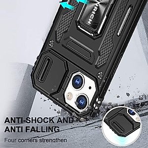 ZenRich Rugged Case for iPhone 14 Max with Tempered Glass Screen Protector, Slide Camera Cover & Kickstand, Military Grade Drop Proof Protective Case Compatitable with Magnetic Holder, Black