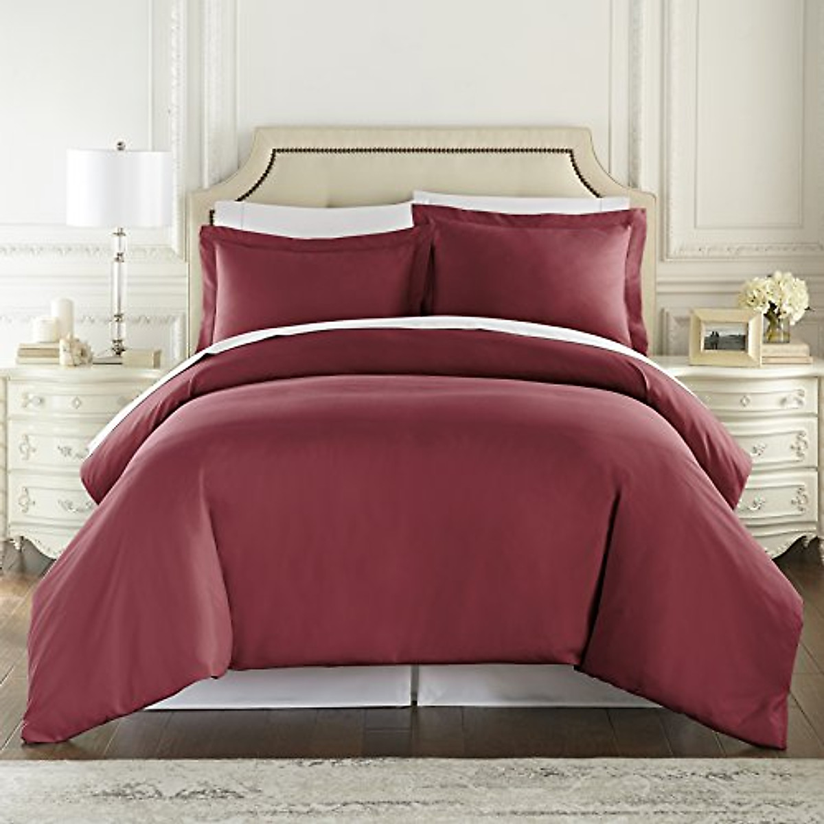 HC COLLECTION 1500 Thread Lightweight Duvet Cover Bed Linen Set with Zipper Closure for Comforters with 2 Pillow Shams, Queen, Burgundy